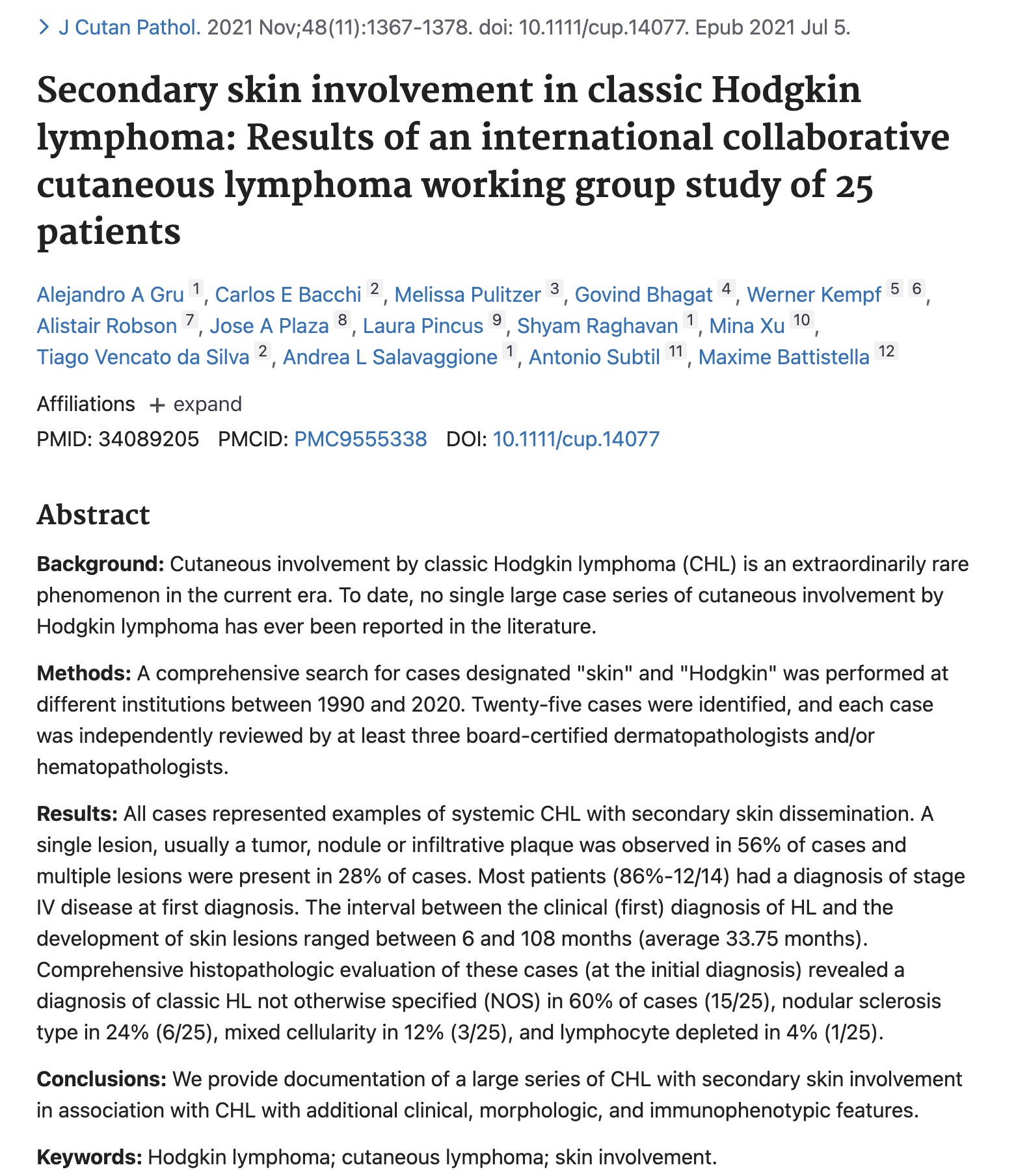 Cutaneous involvement in classic Hodgkin lymphoma – McKee Derm